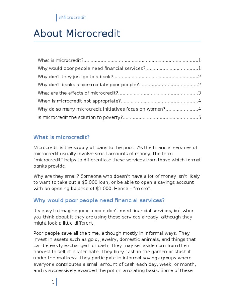 About Microcredit: Emicrocredit | PDF | Microcredit | Microfinance