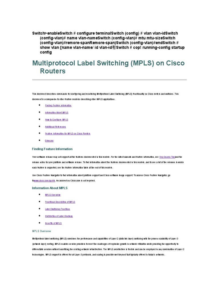 Multiprotocol Label Switching (MPLS) On Cisco Routers: Finding Feature ...