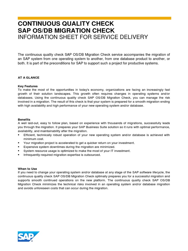 Continous Quality Check SAP OS DB Migration Check | PDF | Databases ...