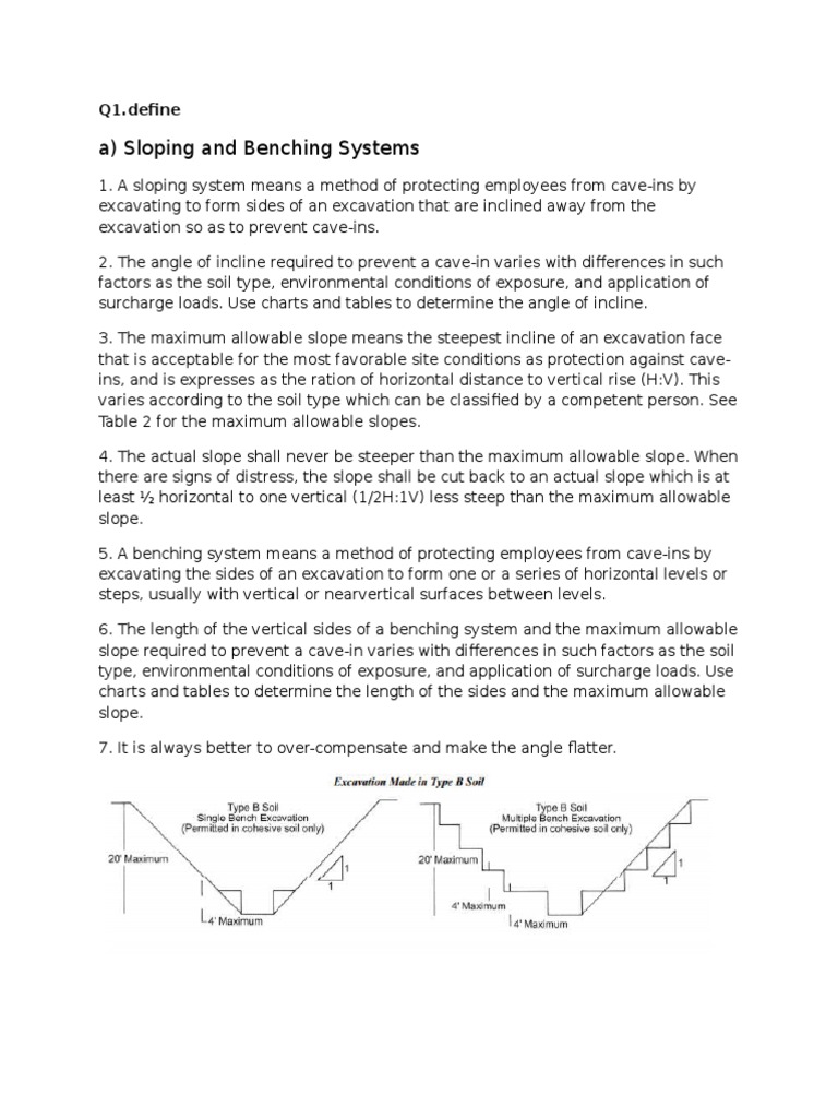 A) Sloping and Benching Systems: Q1.define | PDF | Stevedore | Rope