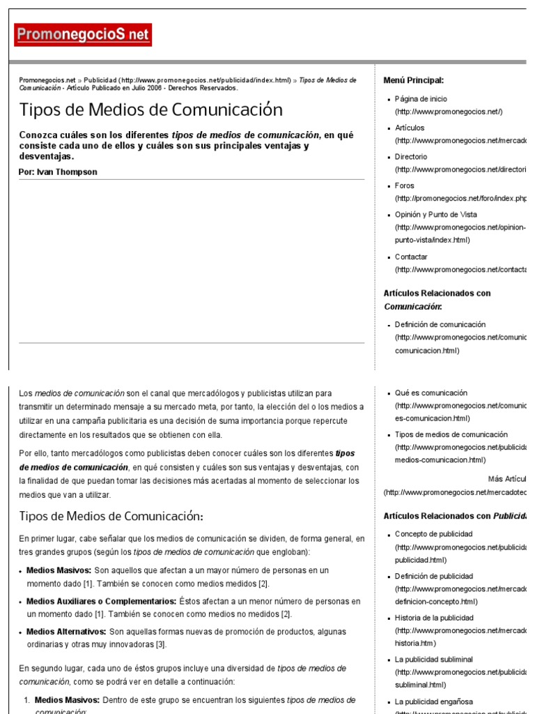 Tipos de Medios de Comunicación - Promonegocios | PDF | Medios de ... Tipos de Medios de Comunicación - Promonegocios | PDF | Medios de ...