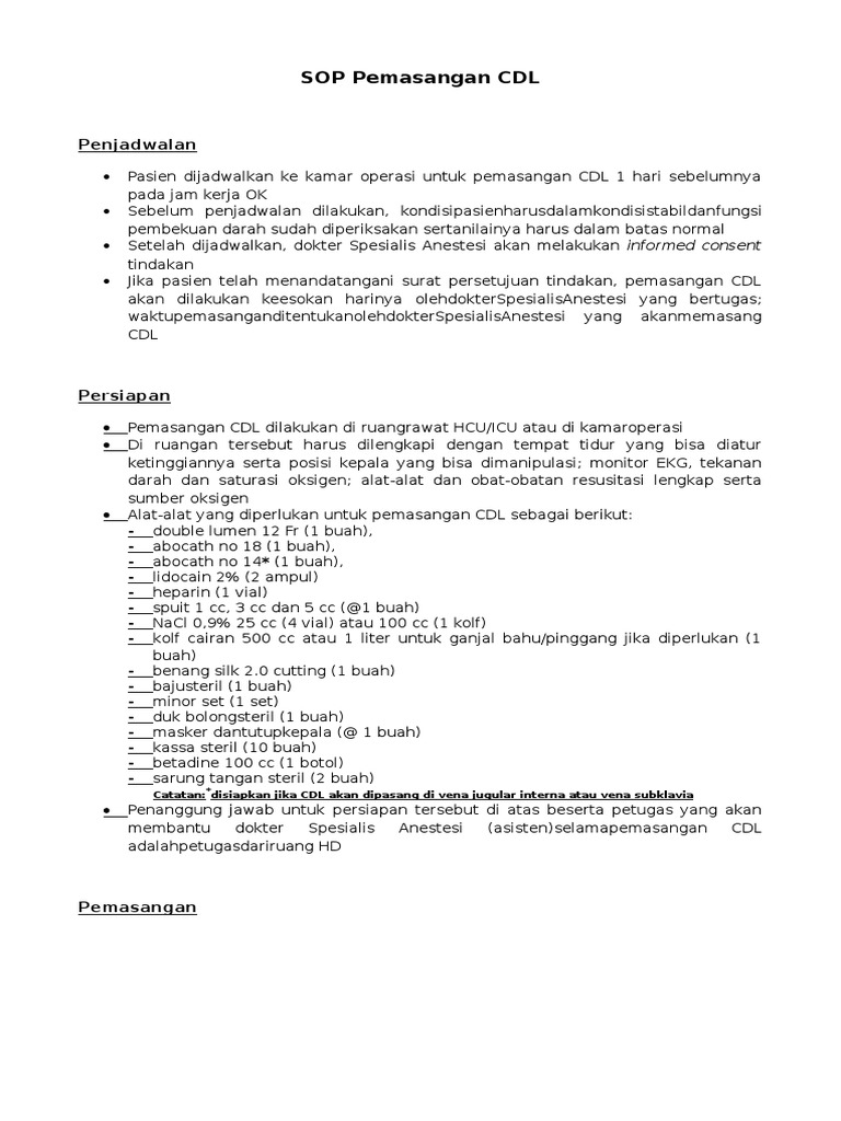 SOP Pemasangan CDL Revisi 1 | PDF
