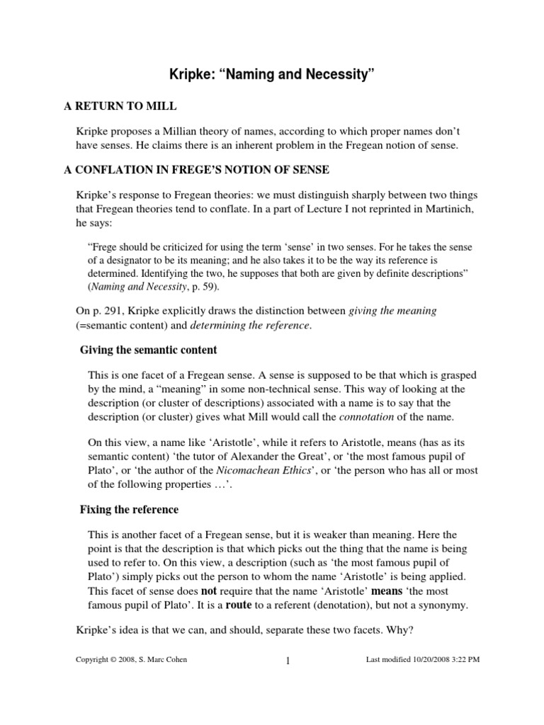 Kripke Naming Display | Download Free PDF | A Priori And A Posteriori | Interpretation (Philosophy)