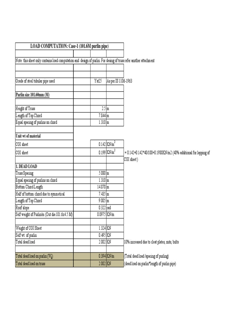 Load Calculation and Design of Purlin | PDF | Truss | Mechanical ...