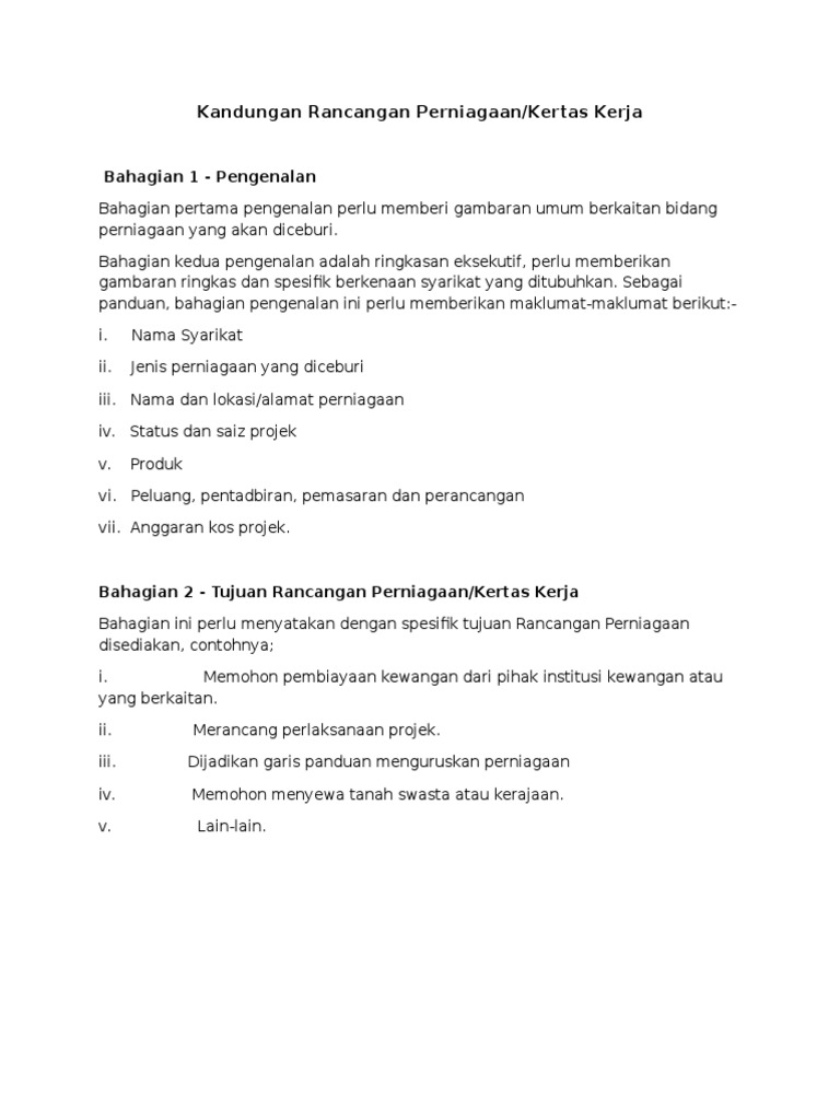 Contoh Kertas Kerja Untuk Geran