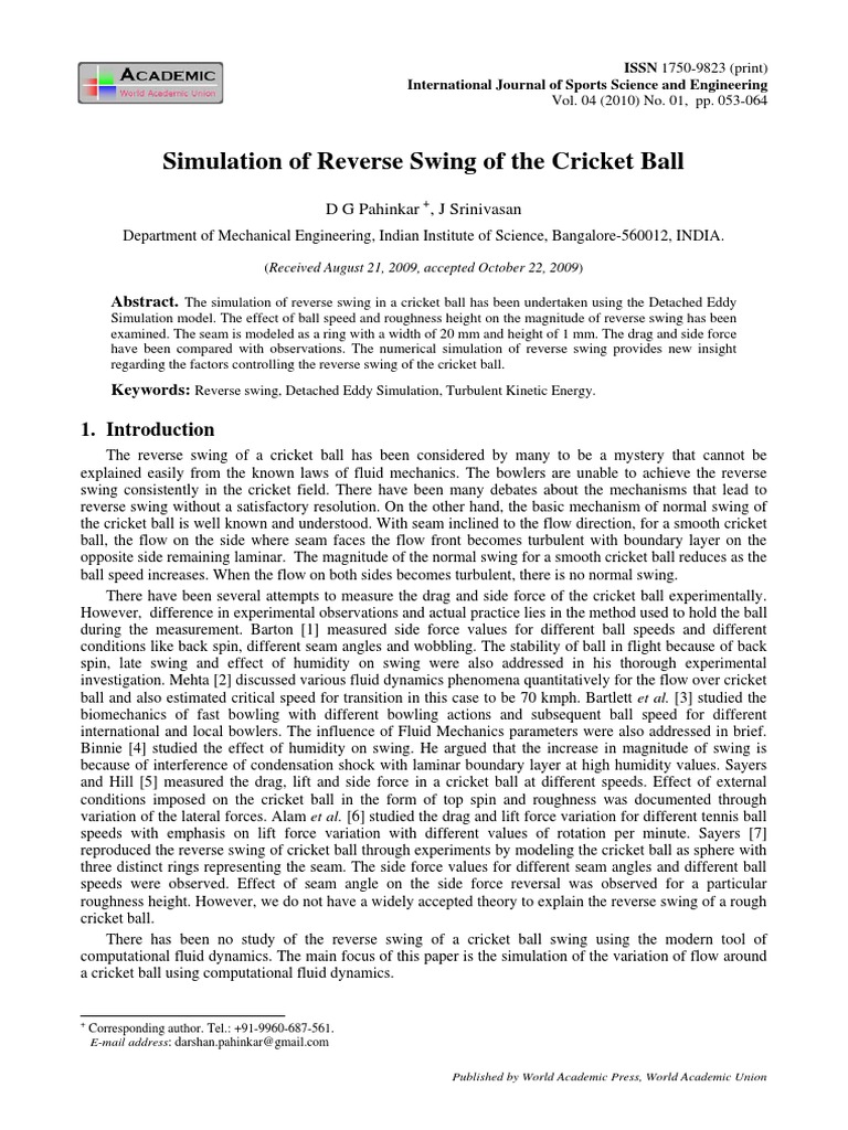 Reverse Seam Bowling Science | PDF | Vortices | Fluid Dynamics