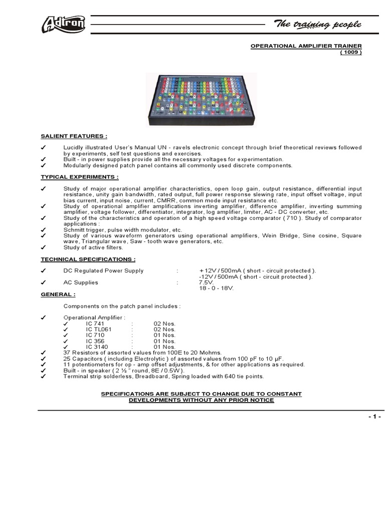 Op Amp Trainer Kit Overview | PDF | Technology & Engineering