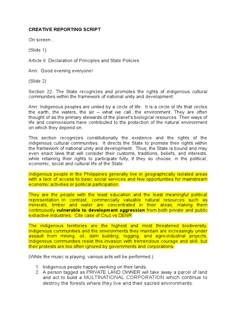 Creative Reporting Script | Download Free PDF | Indigenous Peoples ...
