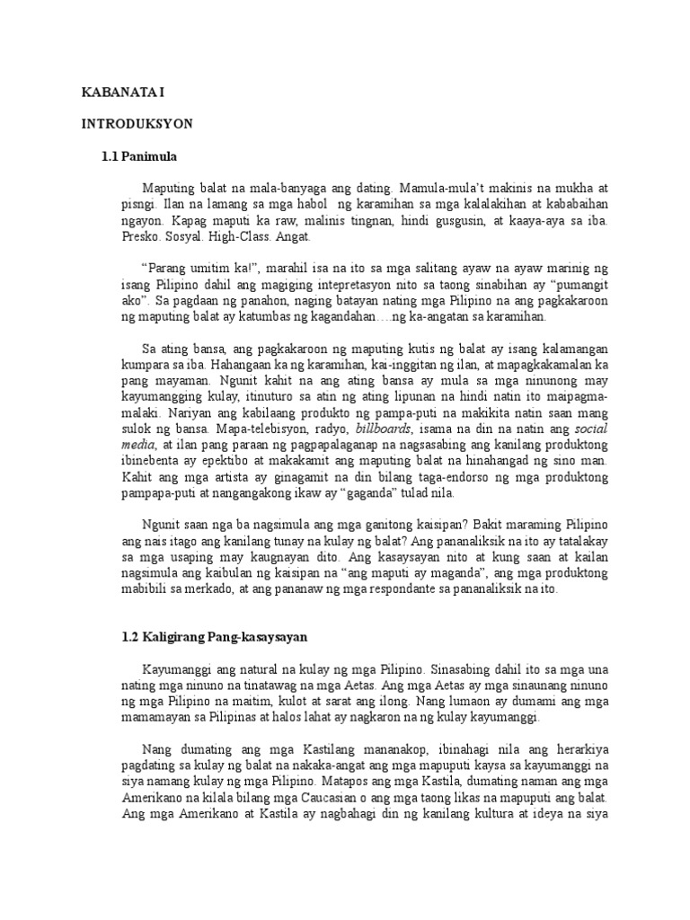 Introduksyon - Pagkahumaling NG Mga Filipino Sa Pagkakaroon NG Maputing ...
