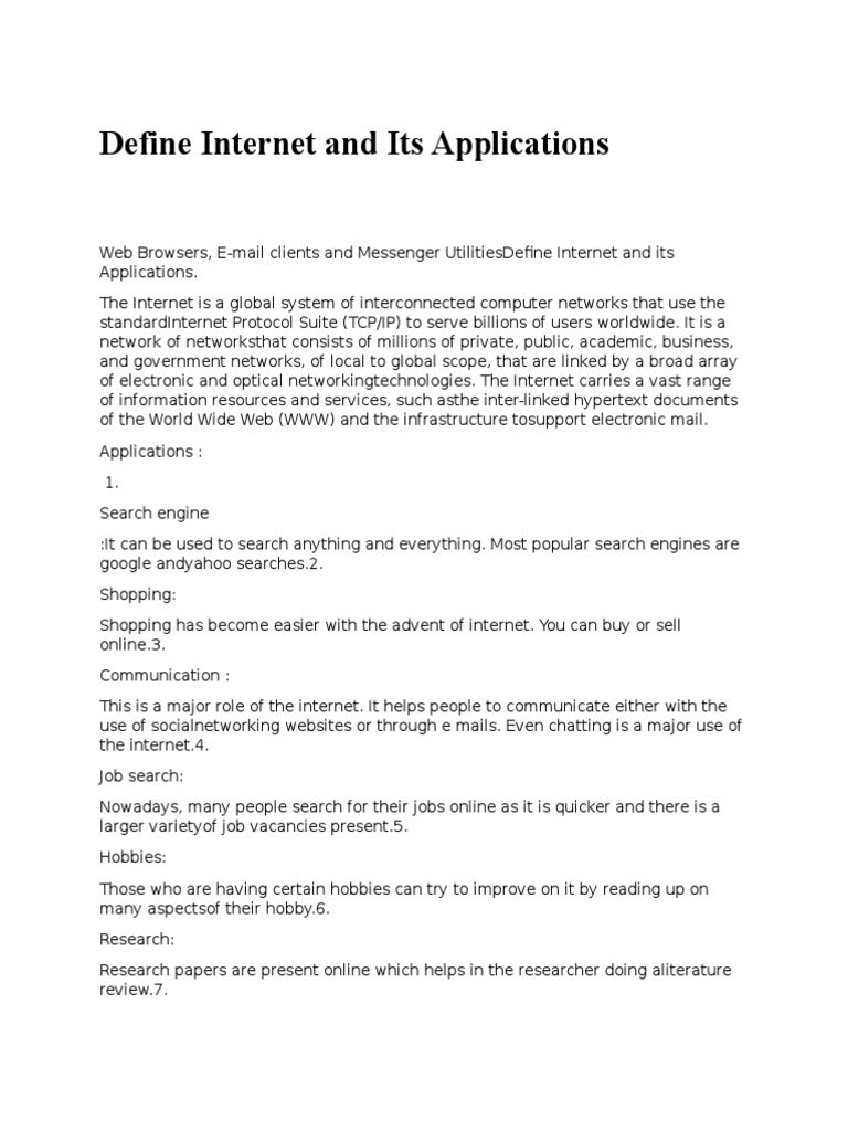 Define Internet and Its Applications | PDF | Internet | Email