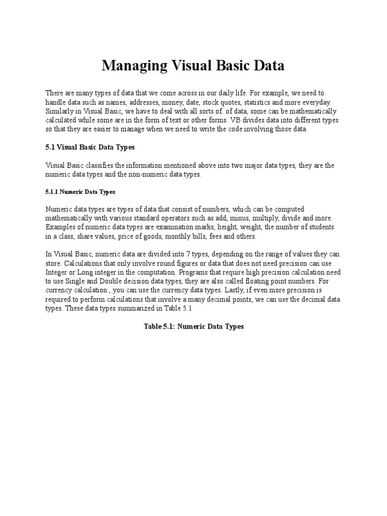 Managing Visual Basic Data | PDF | Variable (Computer Science) | String (Computer Science)