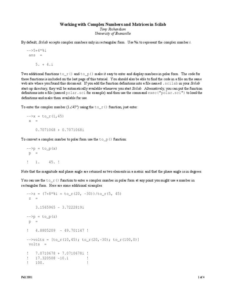 Scilab | PDF | Complex Number | Matrix (Mathematics)