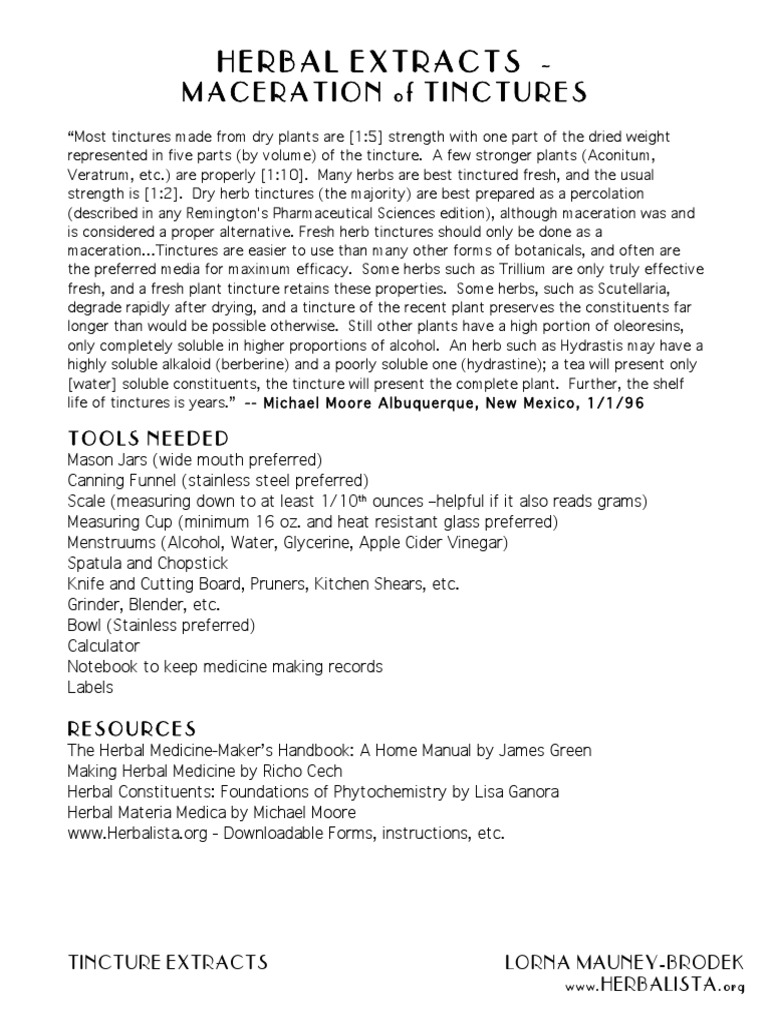 Tincture Instruction Handout | PDF | Herbalism | Glycerol