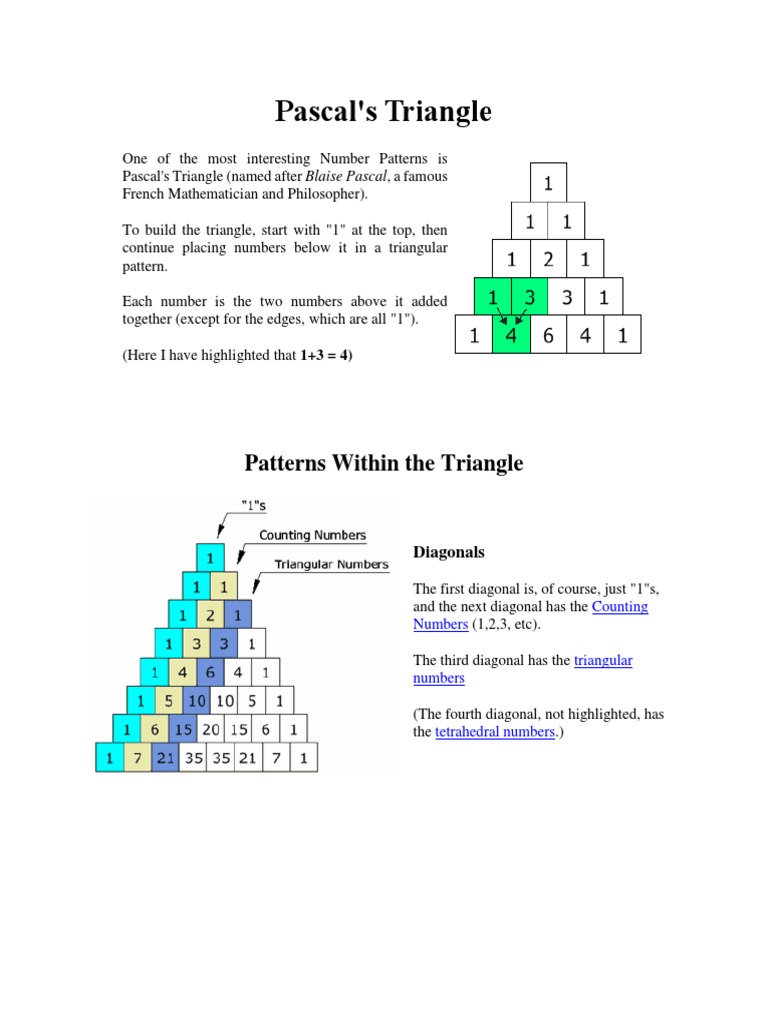 Pascal's Triangle: Patterns Within The Triangle | PDF | Elementary ...