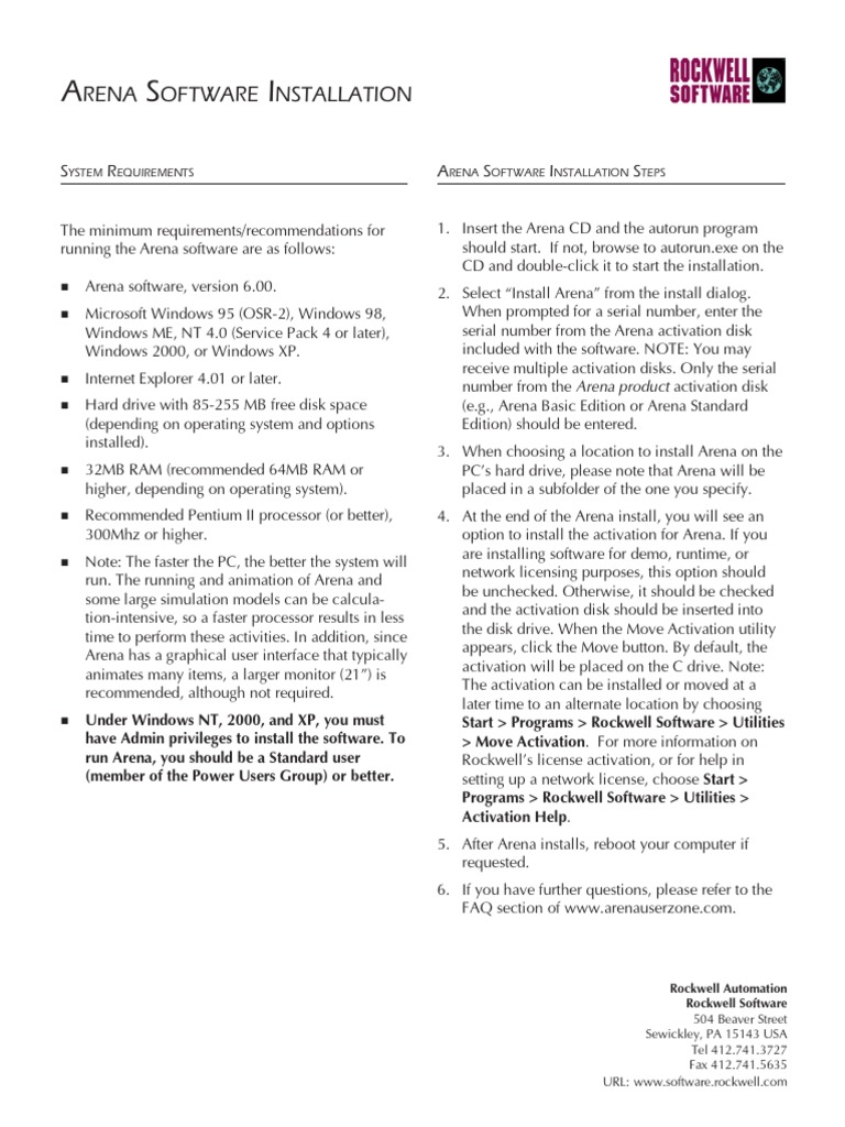 Arena Simulation Software Installation Requirements and Steps | PDF ...