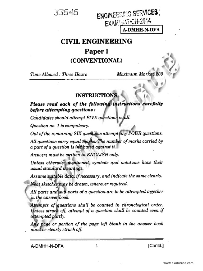 IES Civil Engineering Conventional Paper 2014 | PDF | Drag (Physics ...