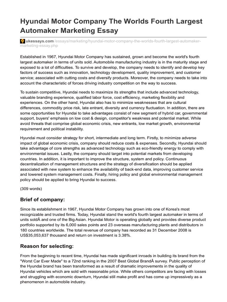 Hyundai Motor Analysis | PDF | Strategic Management | Swot Analysis