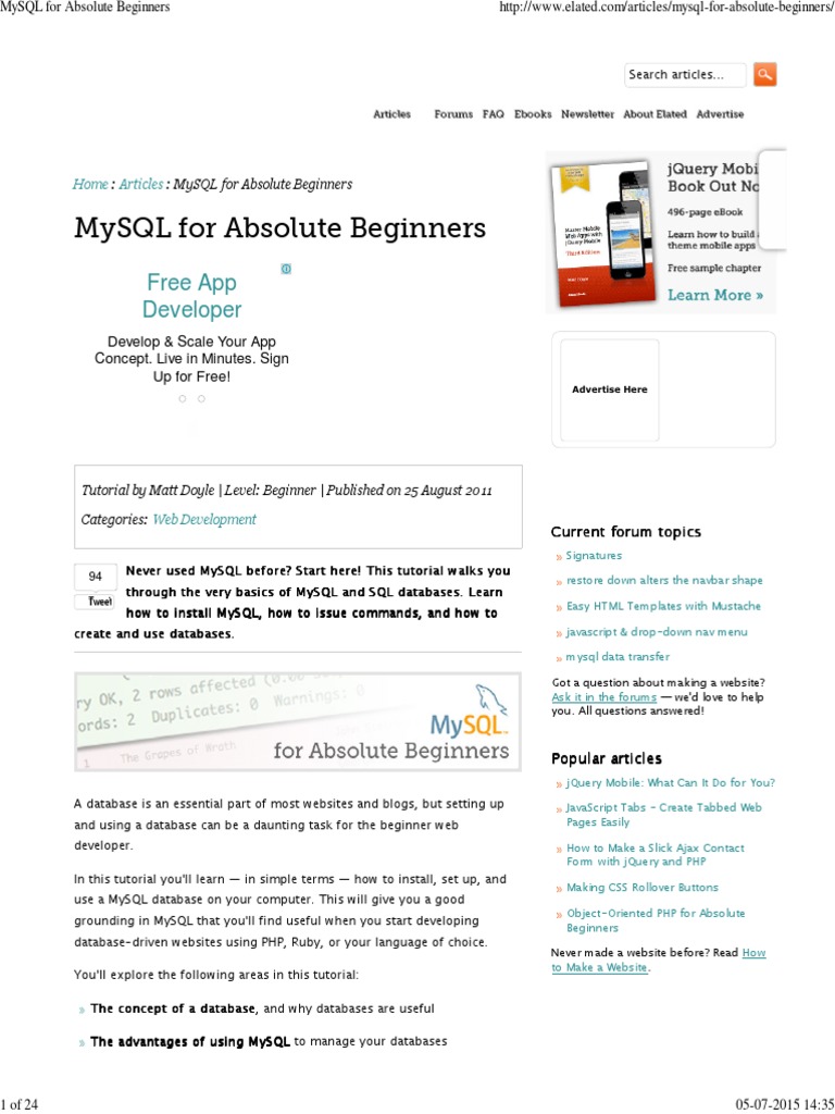 MySQL For Absolute Beginners | PDF | Databases | My Sql