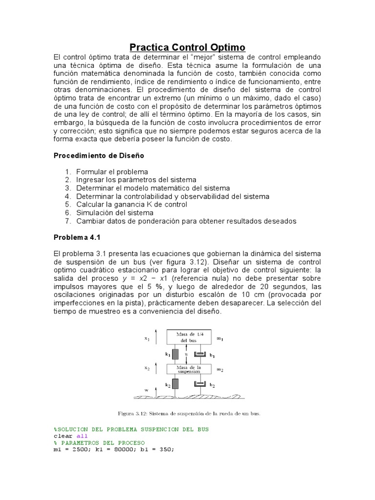 Practica Control Optimo Con MATLAB | PDF | Simulación | Sistema de control