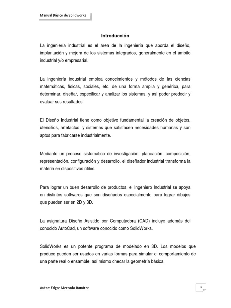 Guía Básica de SolidWorks 3D | PDF | Ingeniería Industrial | Software