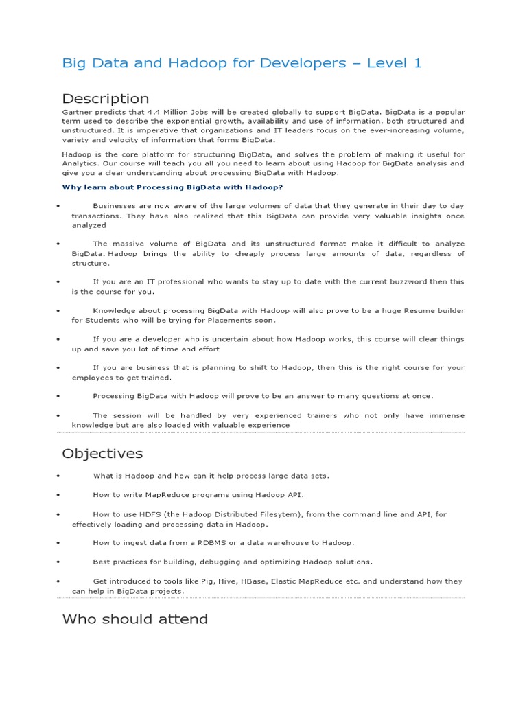 Big Data and Hadoop For Developers - Syllabus | PDF | Apache Hadoop | Big Data