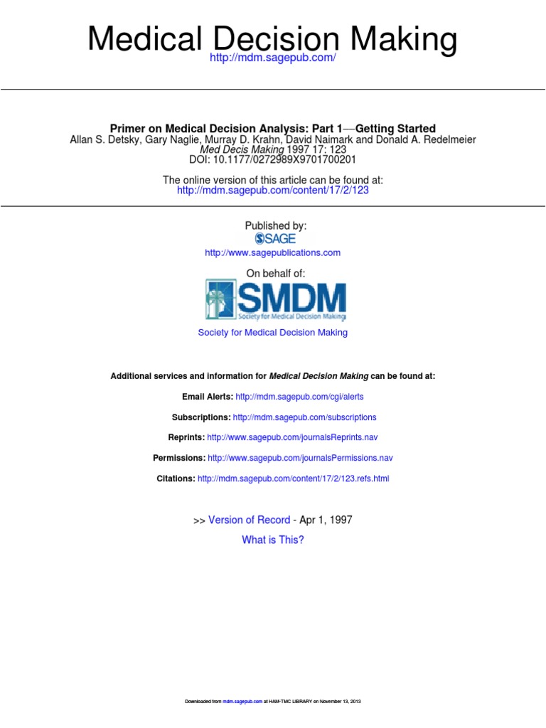 Medical Decision Making: Getting Started Primer On Medical Decision ...