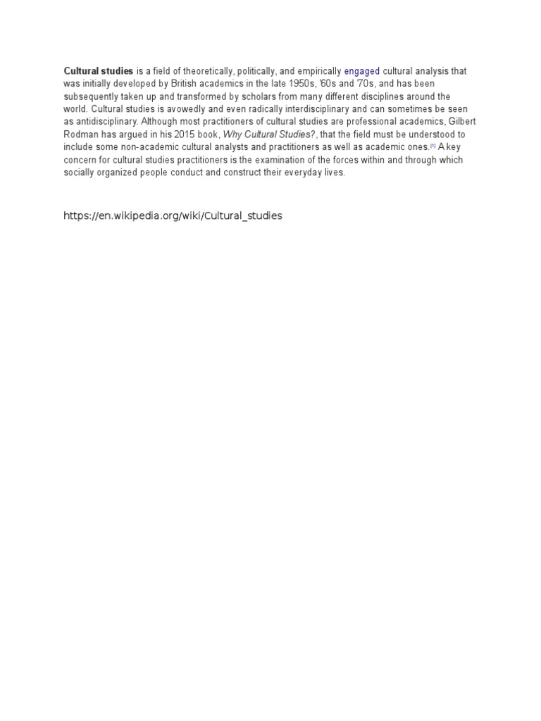 Overview of Cultural Studies Field | PDF | History