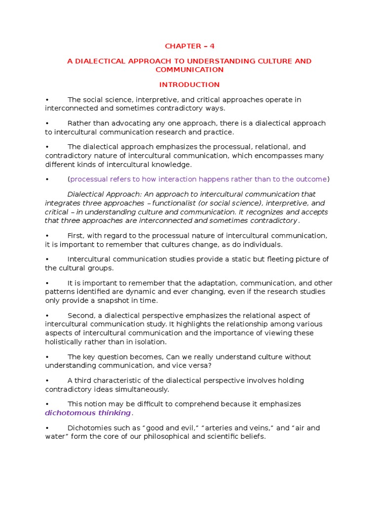 Chapter 4 Dialectical Approach | PDF | Cross Cultural Communication ...