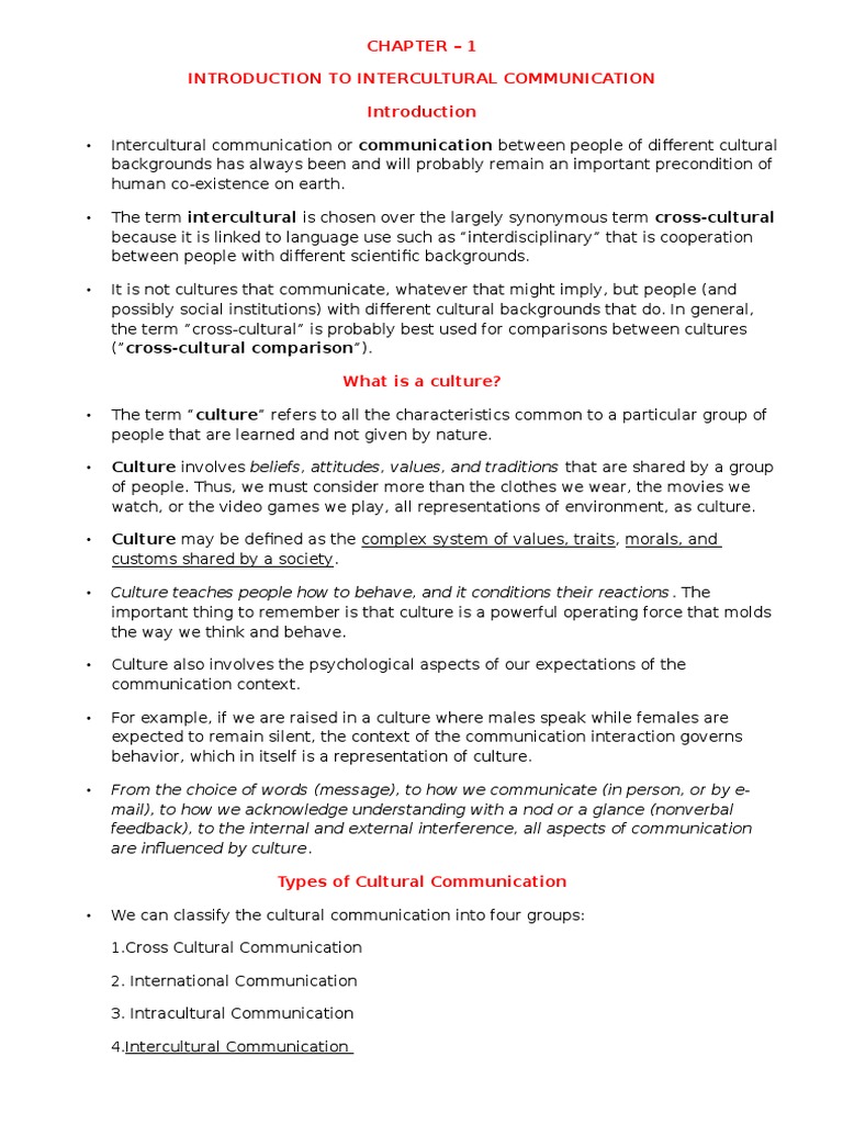 Chapter 1 Introduction Intercultural Communication | PDF | Cross ...