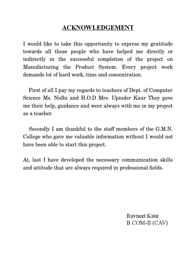 Acknowledgment for Project Completion | PDF | Art