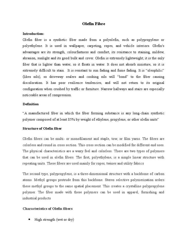 Olefin Fibre: Characteristics of Olefin Fibers | PDF | Plastic | Polymers