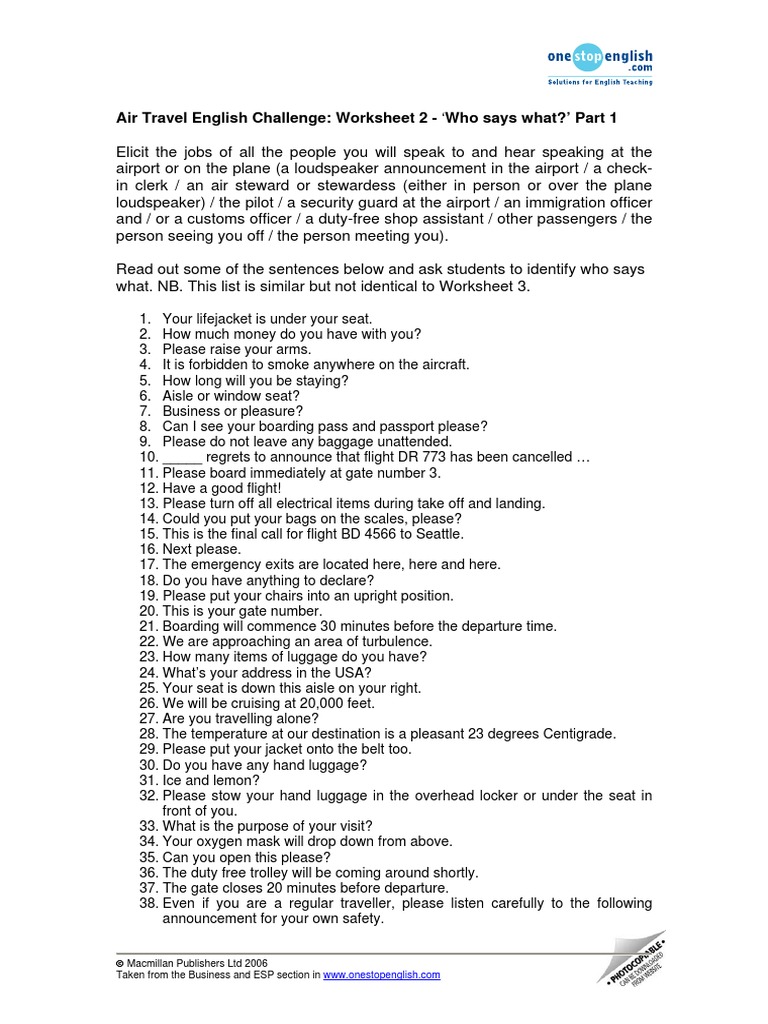 Air Travel Worksheet 2 | Aviation | Business | Free 30-day Trial | Scribd