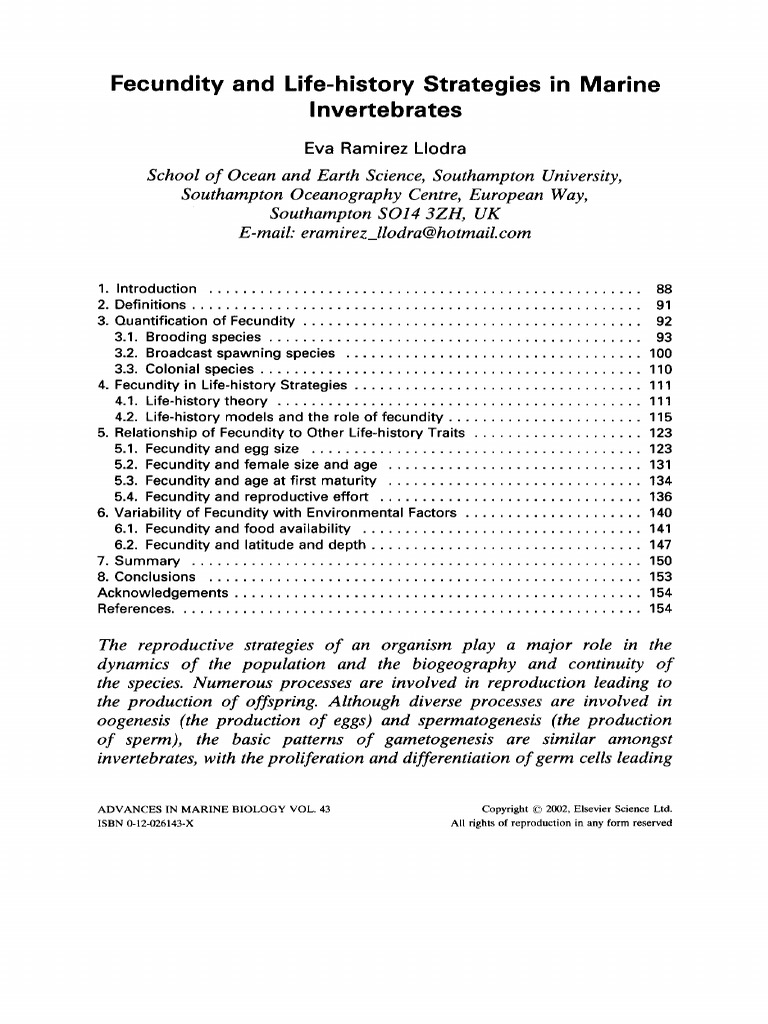 Fecundity and Life-History Strategies in Marine Invertebrates | PDF ...