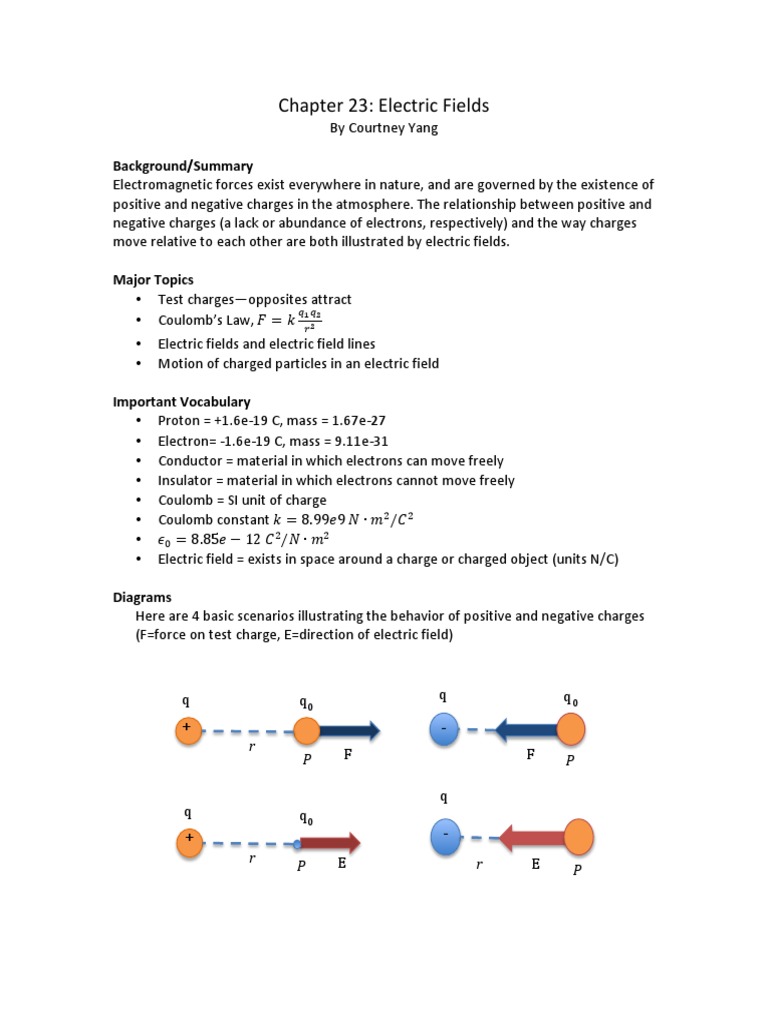 Chapter (23: (Electric (Fields | PDF | Electric Charge | Electron