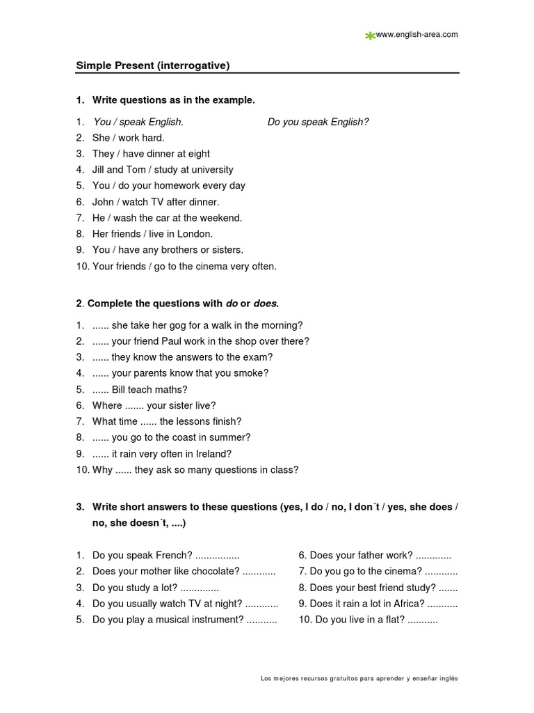 Present Simple Interrogative Exercises | PDF