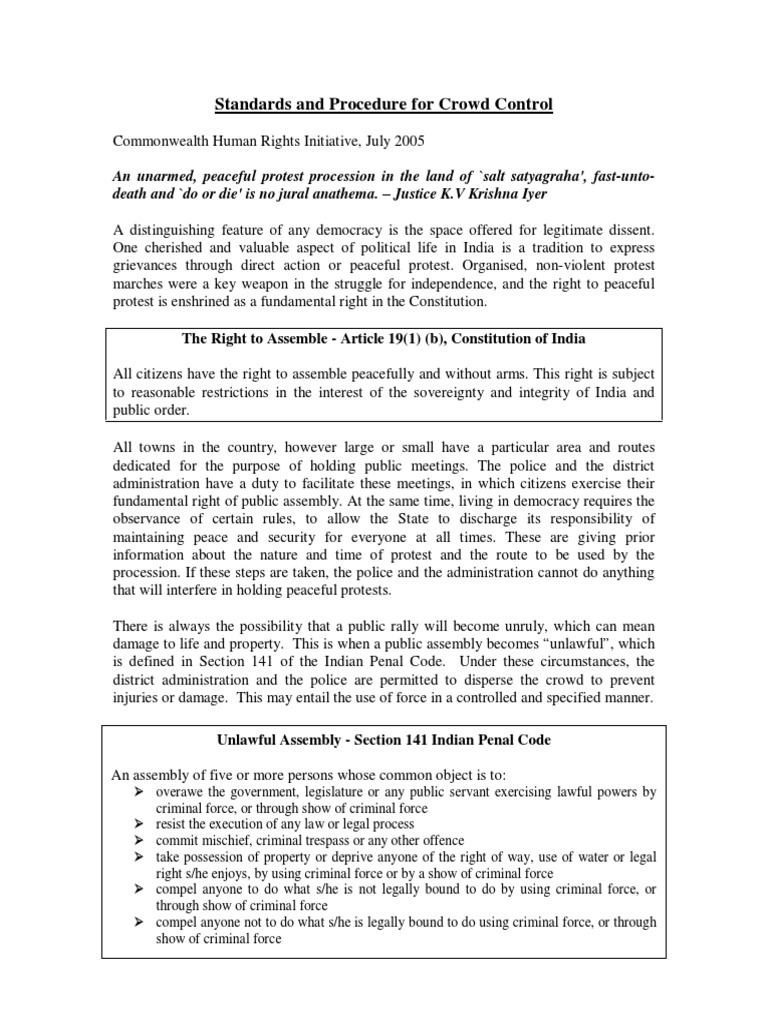 Standard Procedure For Crowd Control | PDF | Use Of Force | Crime ...