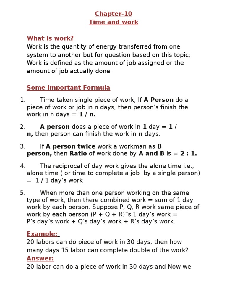 Chapter-10 Time and Work | PDF | Teaching Mathematics | Physics