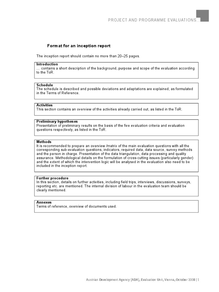 Format For An Inception Report: Project and Programme Evaluations | PDF