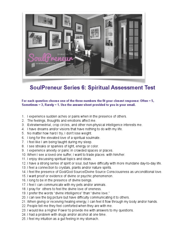 Soulpreneur Series 6: Spiritual Assessment Test | PDF | Spirituality ...