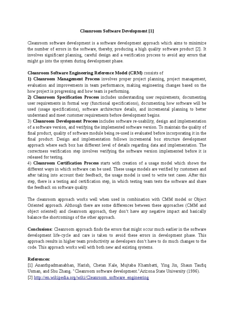 Cleanroom Software Methodology | PDF | Software Development | Software ...