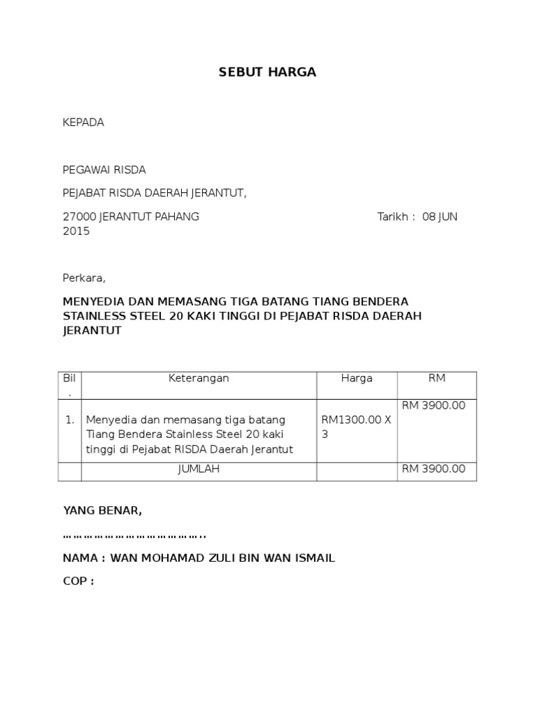 Contoh Sebut Harga Tiang Bendera | PDF
