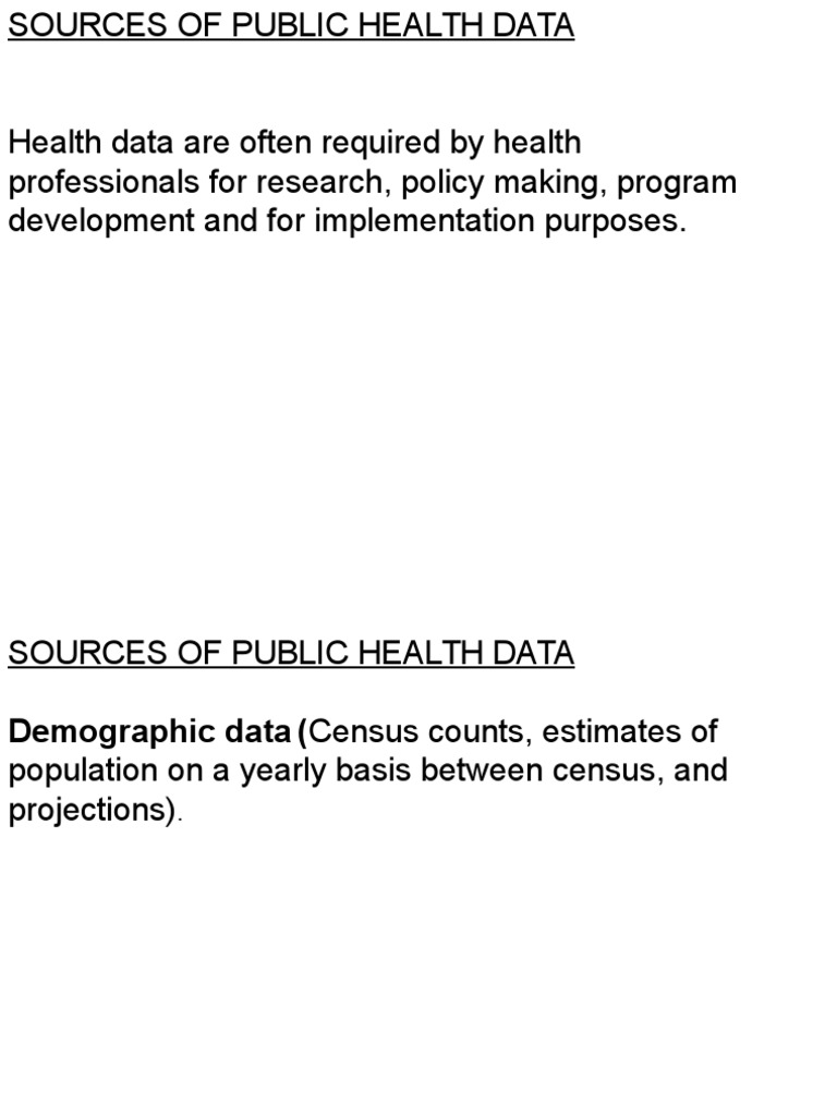 Sources of Public Health Data | PDF | Census | Health Professional