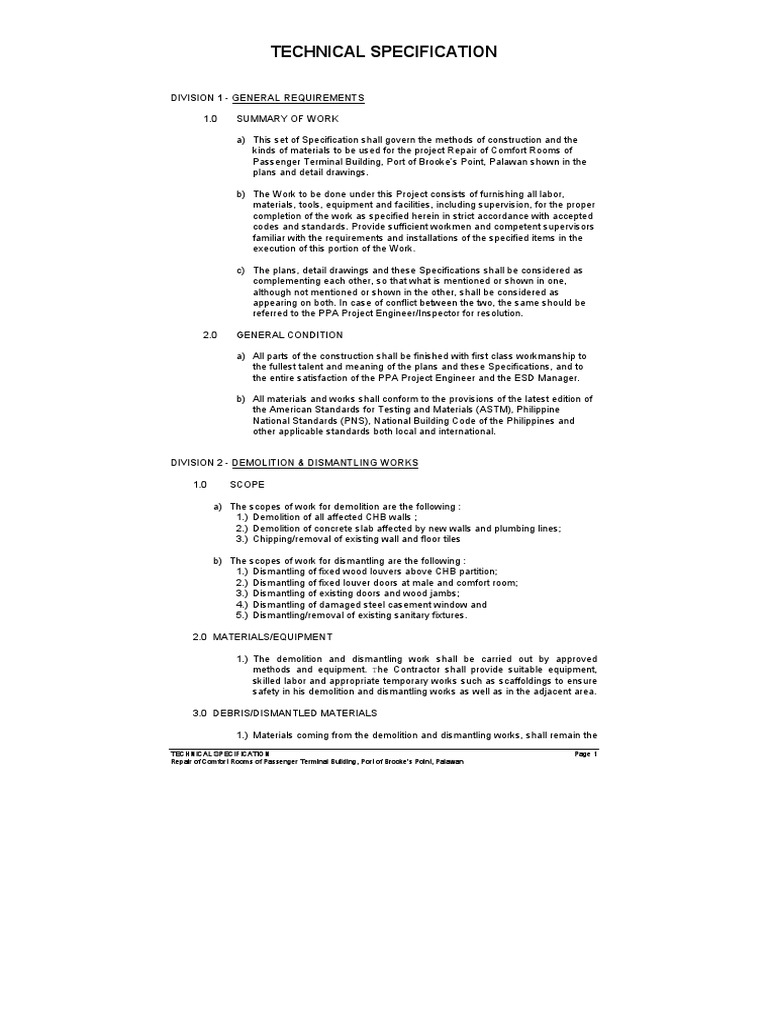 Technical Specification Repair of PTB CR | PDF | Construction Aggregate ...