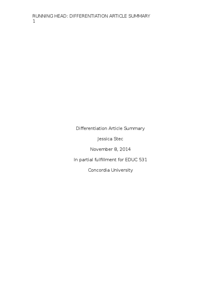 Jessica Stec Differentation Article Summary Week 2 | PDF ...