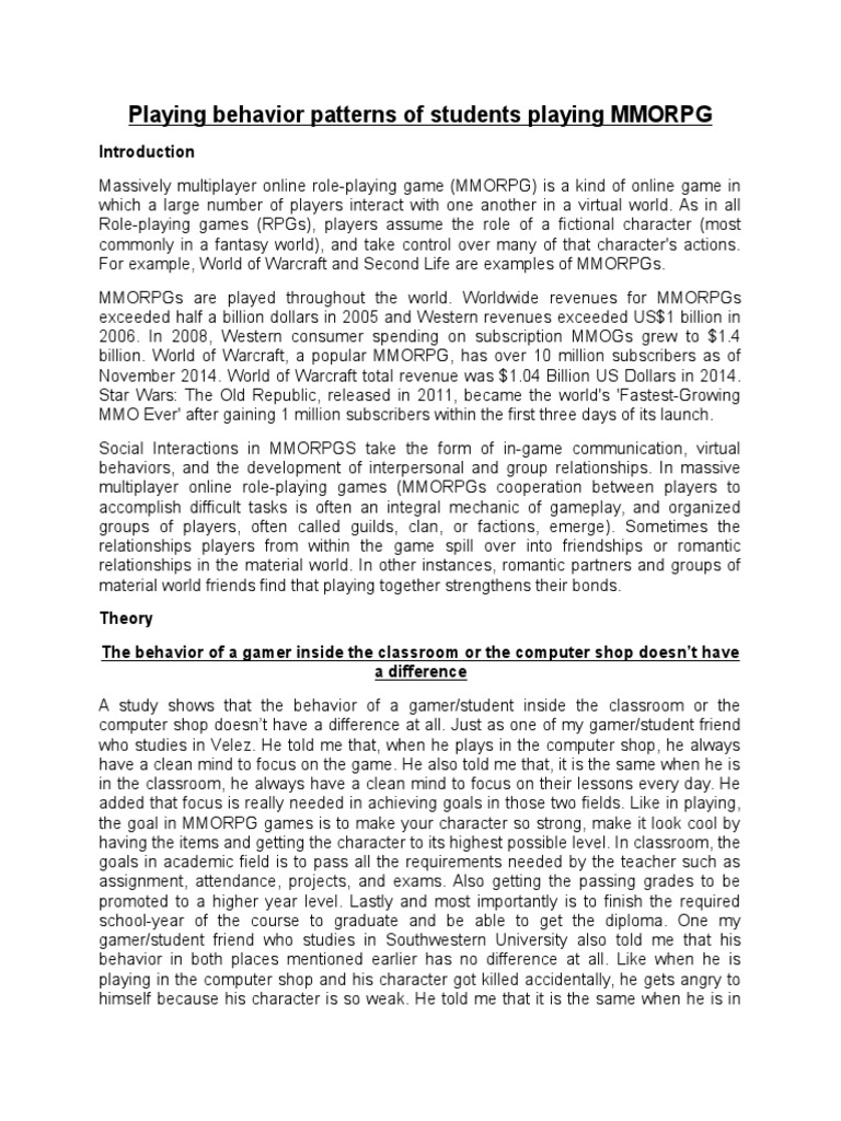 Playing Behavior Patterns of Students Playing MMORPG | PDF | Video ...