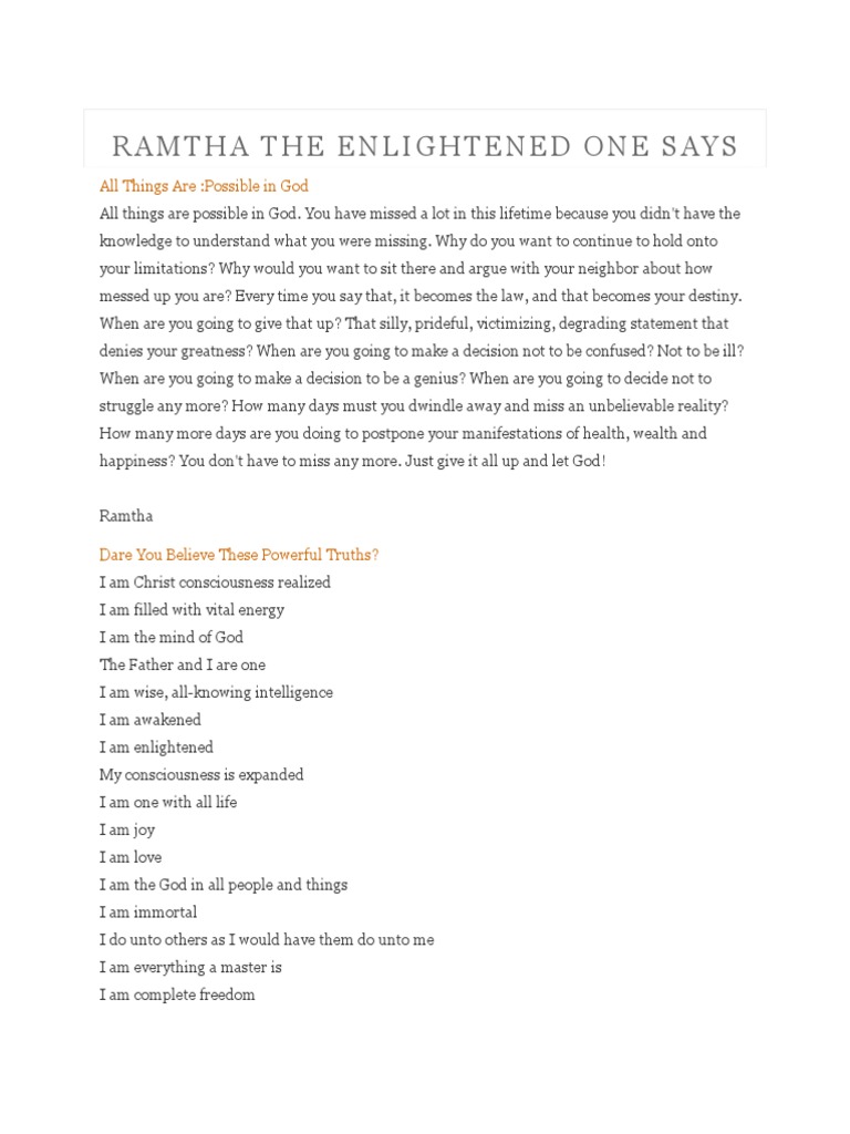 Ramtha The Enlightened One Says | PDF | Dream | Metaphysics
