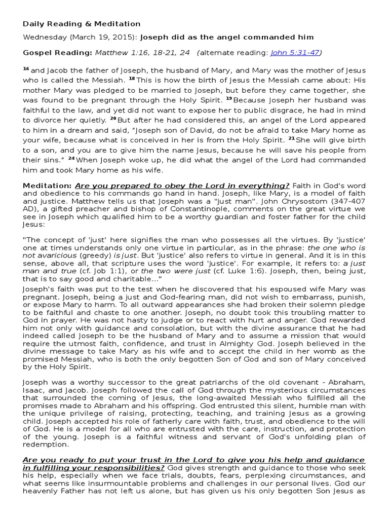 Household Reading | PDF | Saint Joseph | Gospel Of Matthew