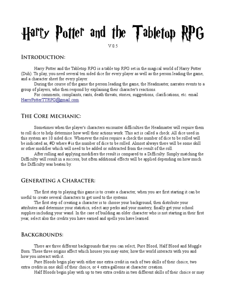Harry Potter Tabletop RPG Guide | PDF | Magic (Paranormal) | Role ...