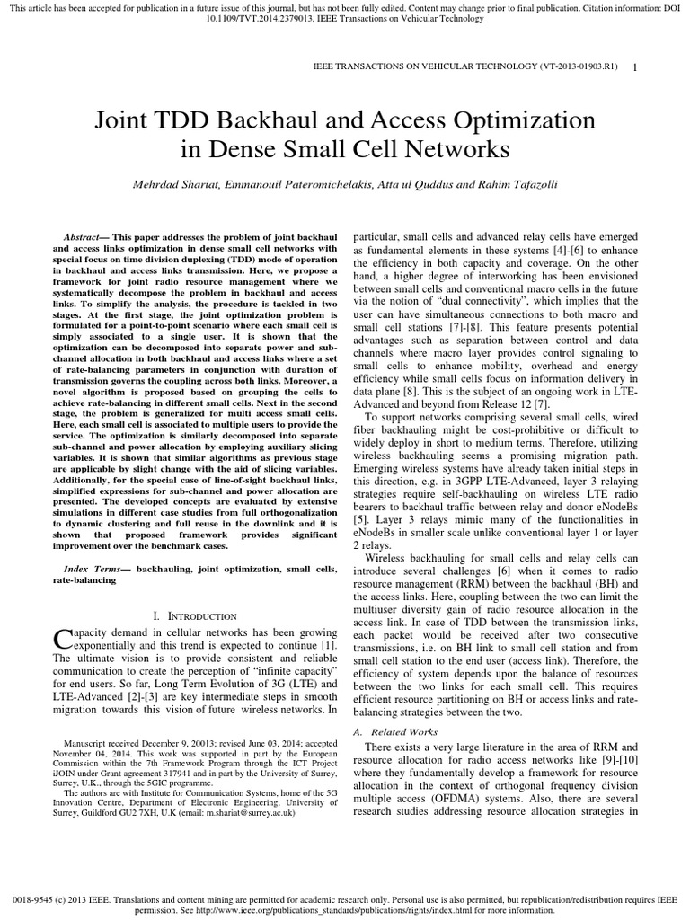Joint TDD Backhaul and Access Optimization in Dense Small Cell Networks | Download Free PDF ...