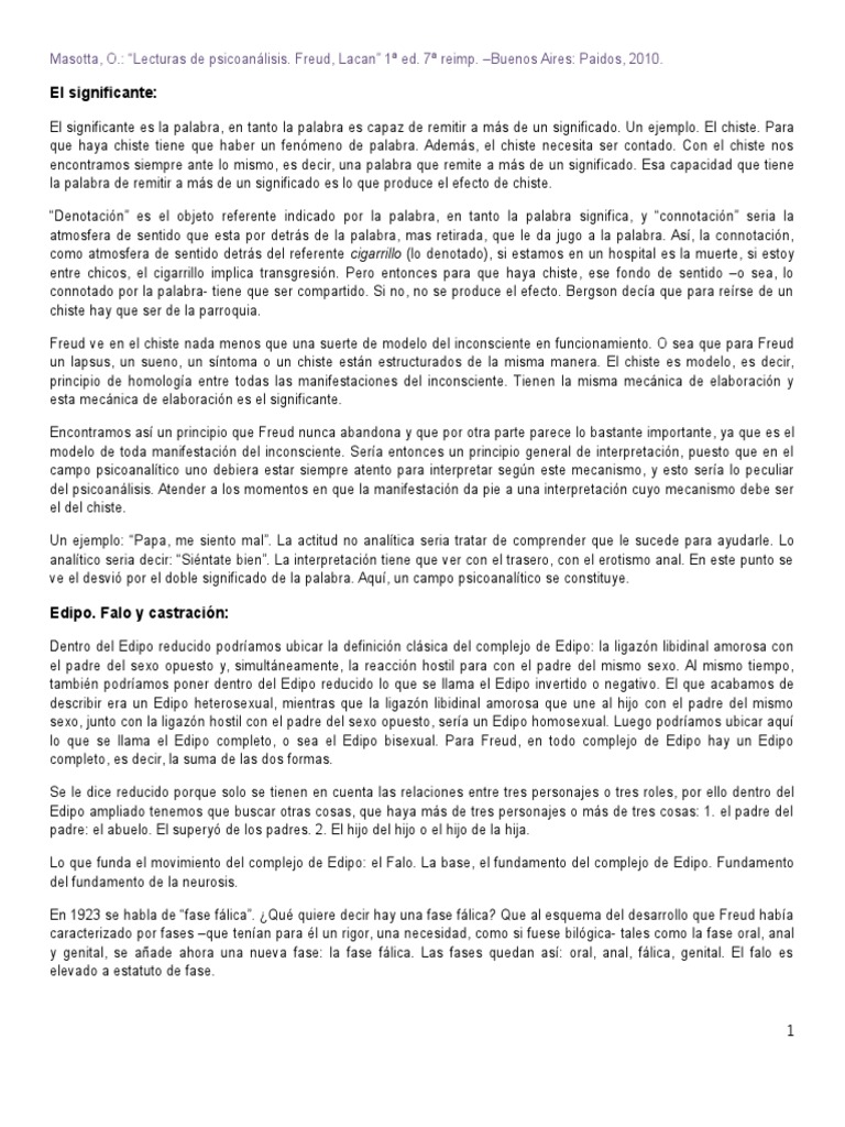 Masotta Lecciones Completas | PDF | Complejo de Edipo | Psicoanálisis